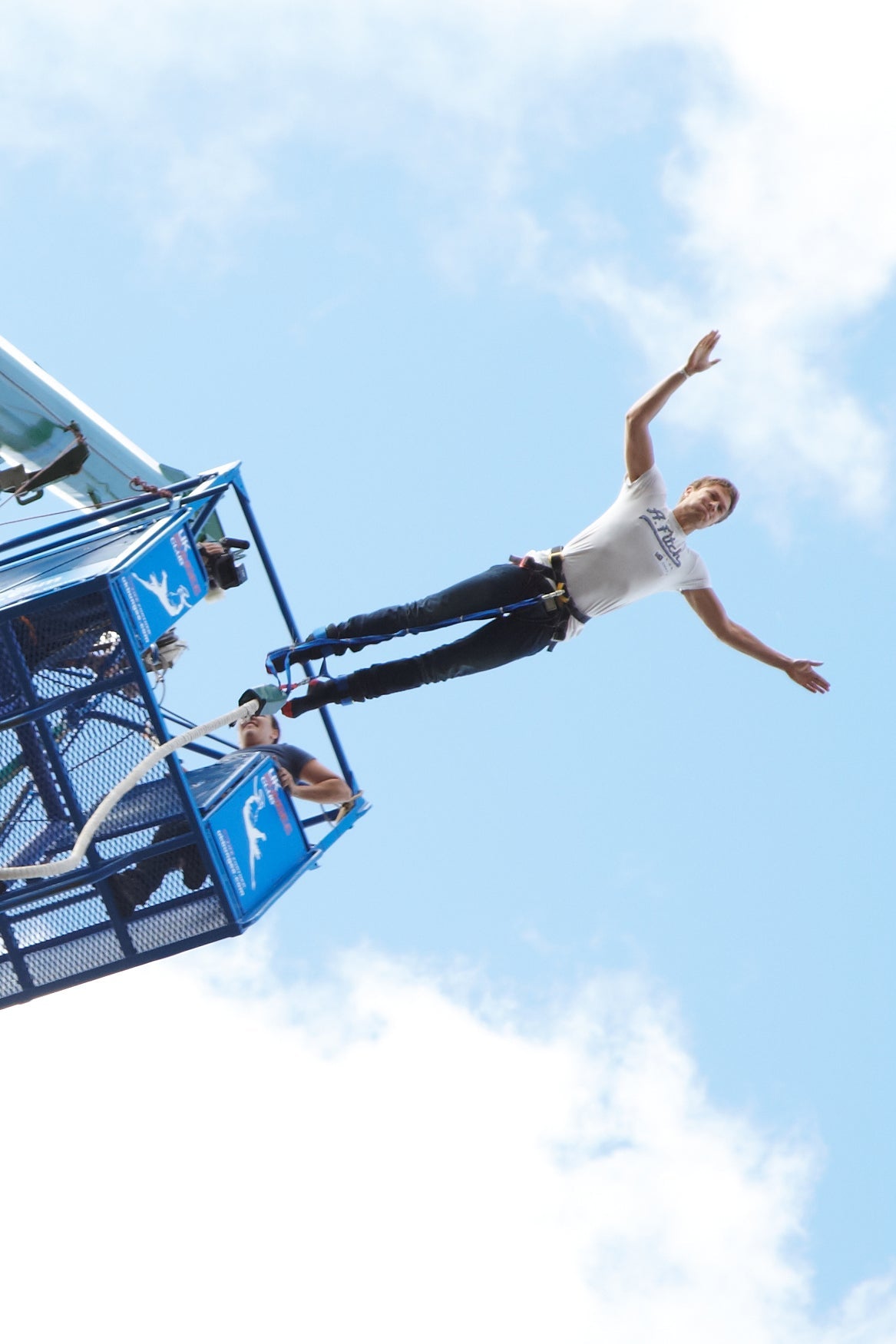 Forwards and Backwards 160ft Bungee Jump over the Lloyds Amphitheatre ...